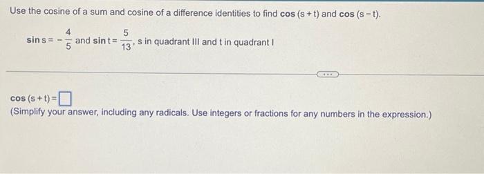 Solved Use the cosine of a sum and cosine of a difference | Chegg.com