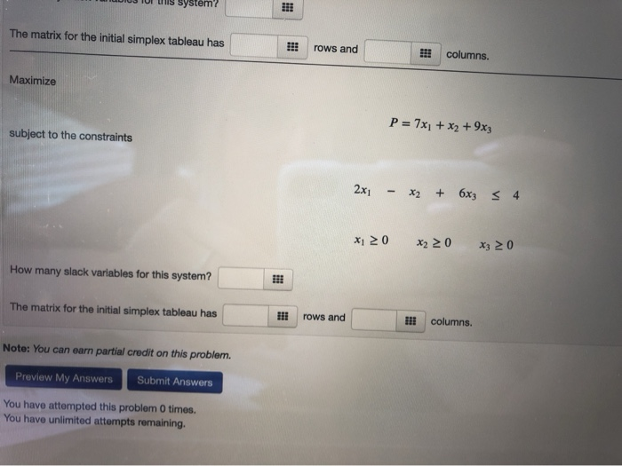 Solved un system? The matrix for the initial simplex tableau | Chegg.com
