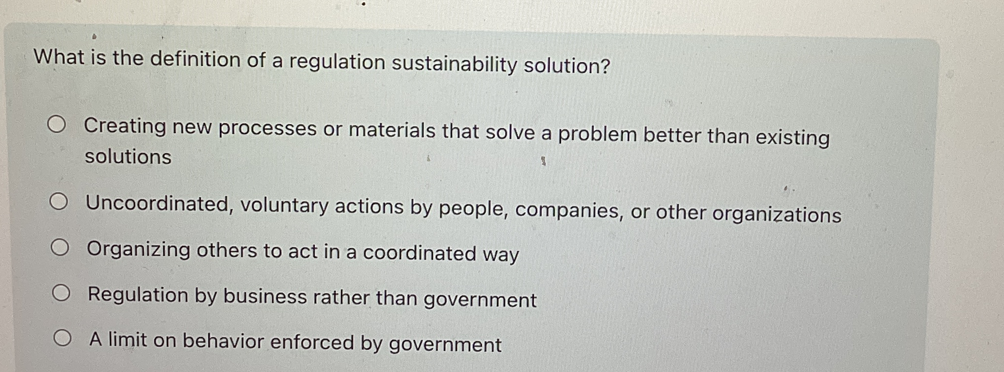 Solved What is the definition of a regulation sustainability | Chegg.com