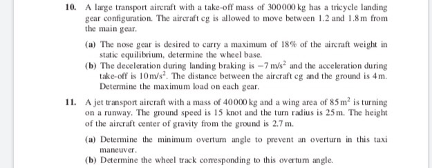 Solved 10. A large transport aircraft with a take-off mass | Chegg.com