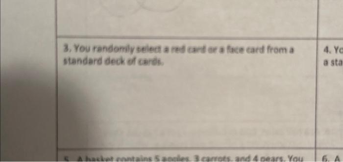Solved 3. You randomily select a red card or a face tard | Chegg.com