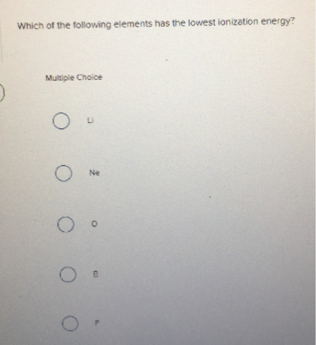 Solved Which of the following elements has the lowest | Chegg.com