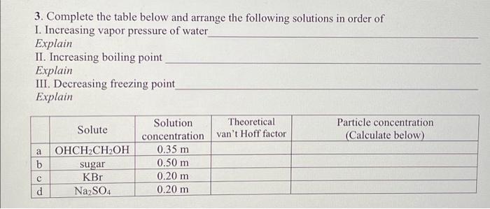Solved 3. Complete the table below and arrange the following | Chegg.com