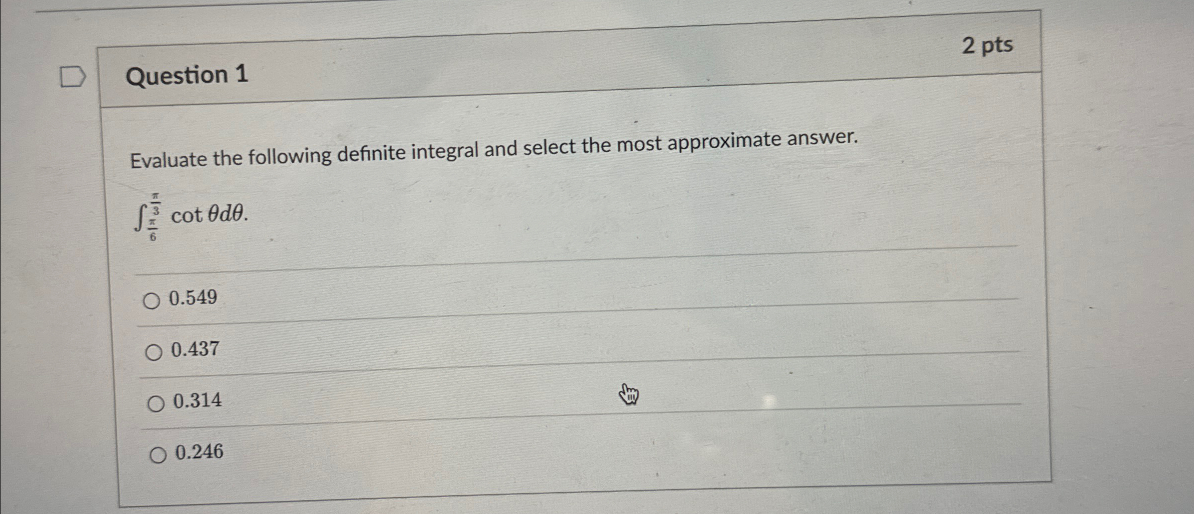 Solved Question 12 ﻿ptsEvaluate the following definite | Chegg.com