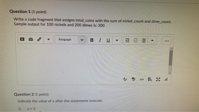 Solved Question 1 1 Point Write A Code Fragment That