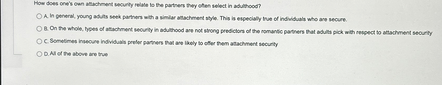Solved How does one's own attachment security relate to the | Chegg.com