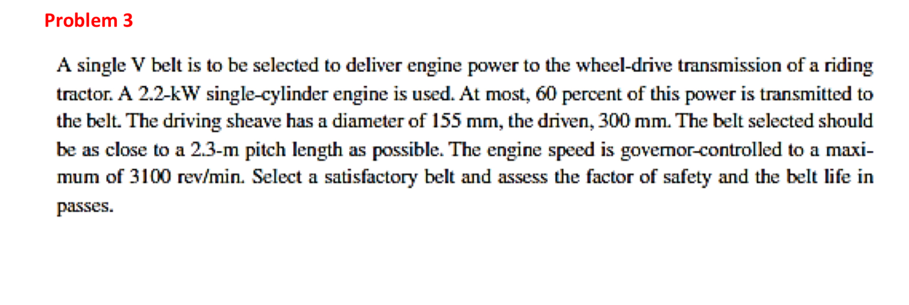 Solved Problem 3A single V ﻿belt is to be selected to | Chegg.com