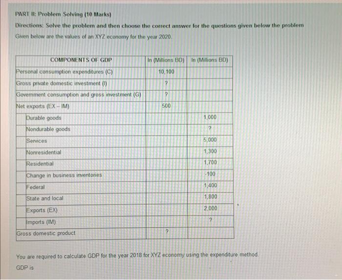 Solved PART 1: Problem Solving (10 Marks) Directions: Solve | Chegg.com