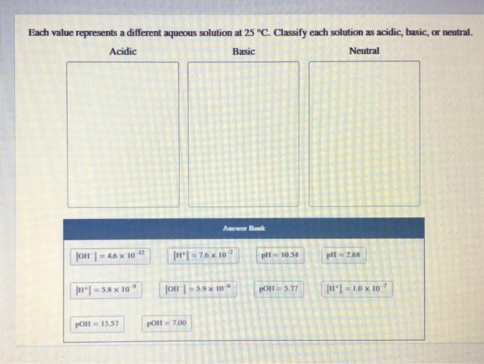 Solved Each value represents a different aqueous solution at | Chegg.com