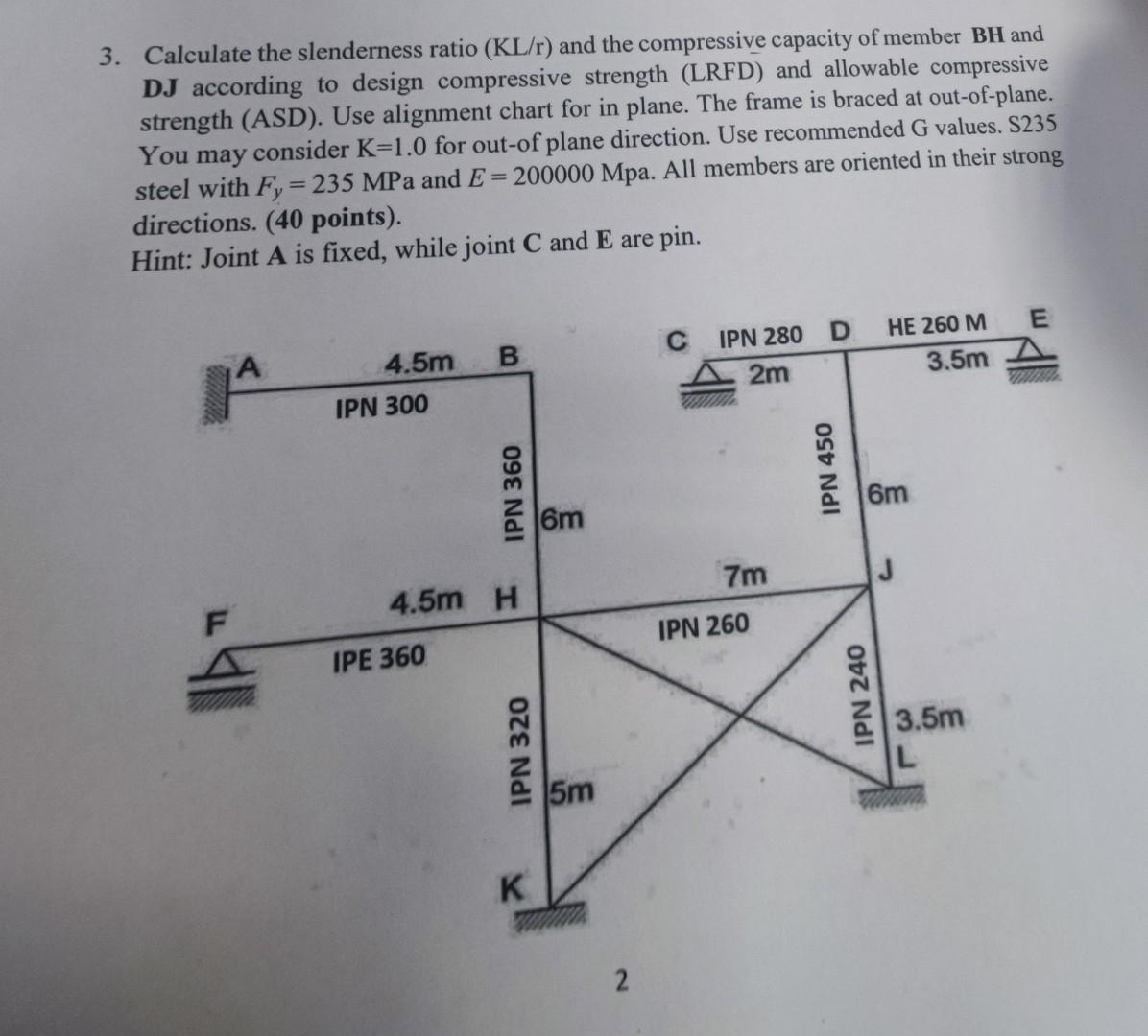 Solved 3. Calculate the slenderness ratio (KL/r) and the | Chegg.com