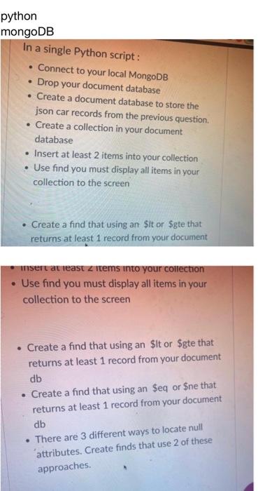 Solved python mongoDB In a single Python script : - Connect | Chegg.com