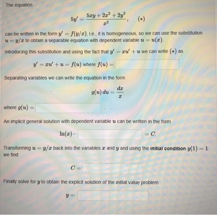Solved The equation 5ay+222y2 5y (+) can be written in the | Chegg.com