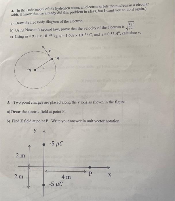 4. In the Bohr model of the hydrogen atom, an | Chegg.com