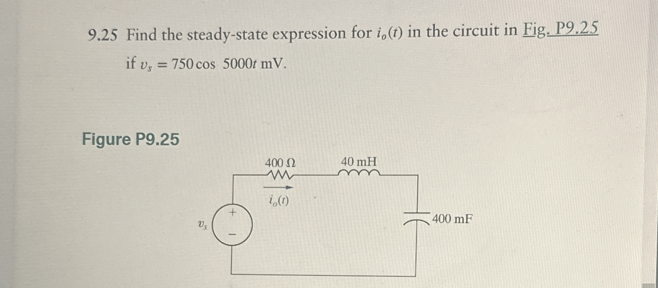 Solved 9.25 ﻿Find the steady-state expression for io(t) ﻿in | Chegg.com