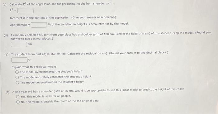 Solved Consider the following data on shoulder girth and | Chegg.com