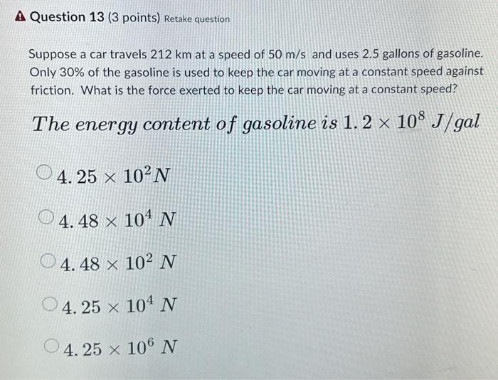 Solved Suppose a car travels 212 km at a speed of 50 m/s and | Chegg.com