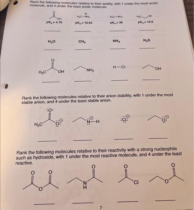 Solved Rank the following molecules relative to their | Chegg.com