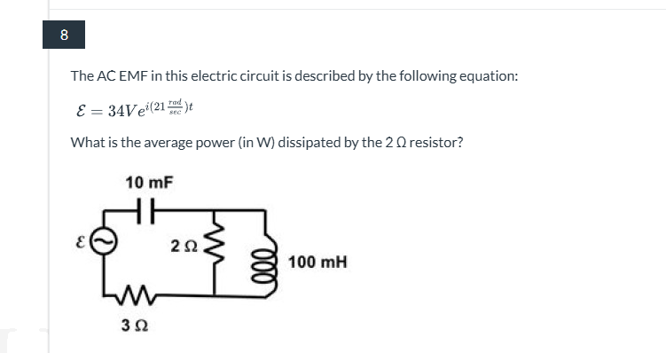 Solved The AC ﻿EMF in ﻿this electric circuit is ﻿described | Chegg.com