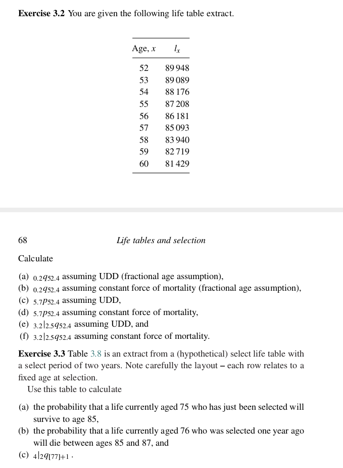 Solved Exercise 3.2 You are given the following life table | Chegg.com