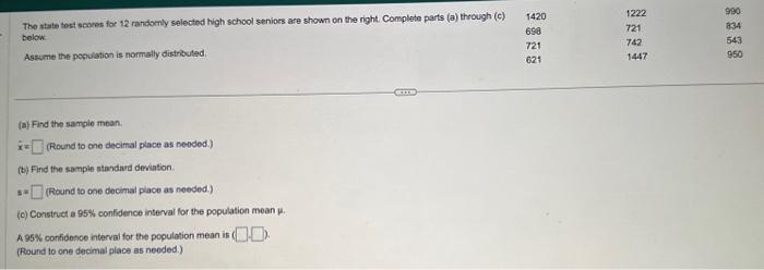 Solved The state test scoves for 12 randomly selectod high | Chegg.com