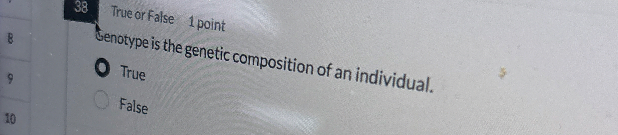Solved 8True or False 1 ﻿pointCenotype is the genetic | Chegg.com