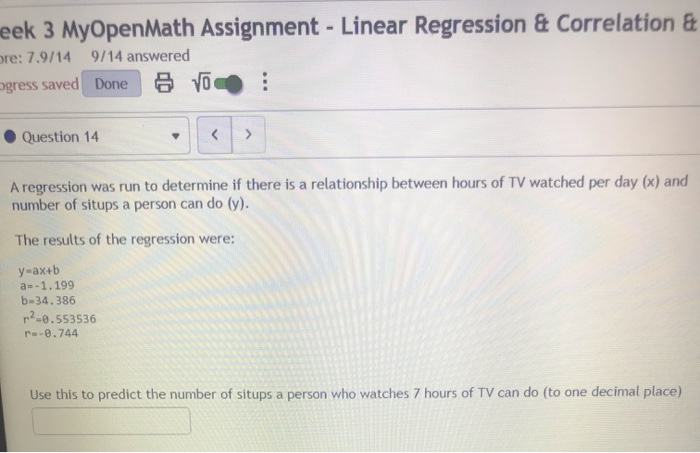 Solved Week 3 Myopenmath Assignment Linear Regression And
