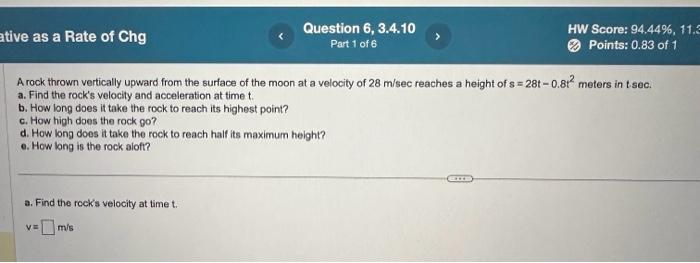 Solved A rock thrown vertically upward from the surface of | Chegg.com
