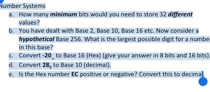 Solved umber Systems a. How many minimum bits would you need | Chegg.com