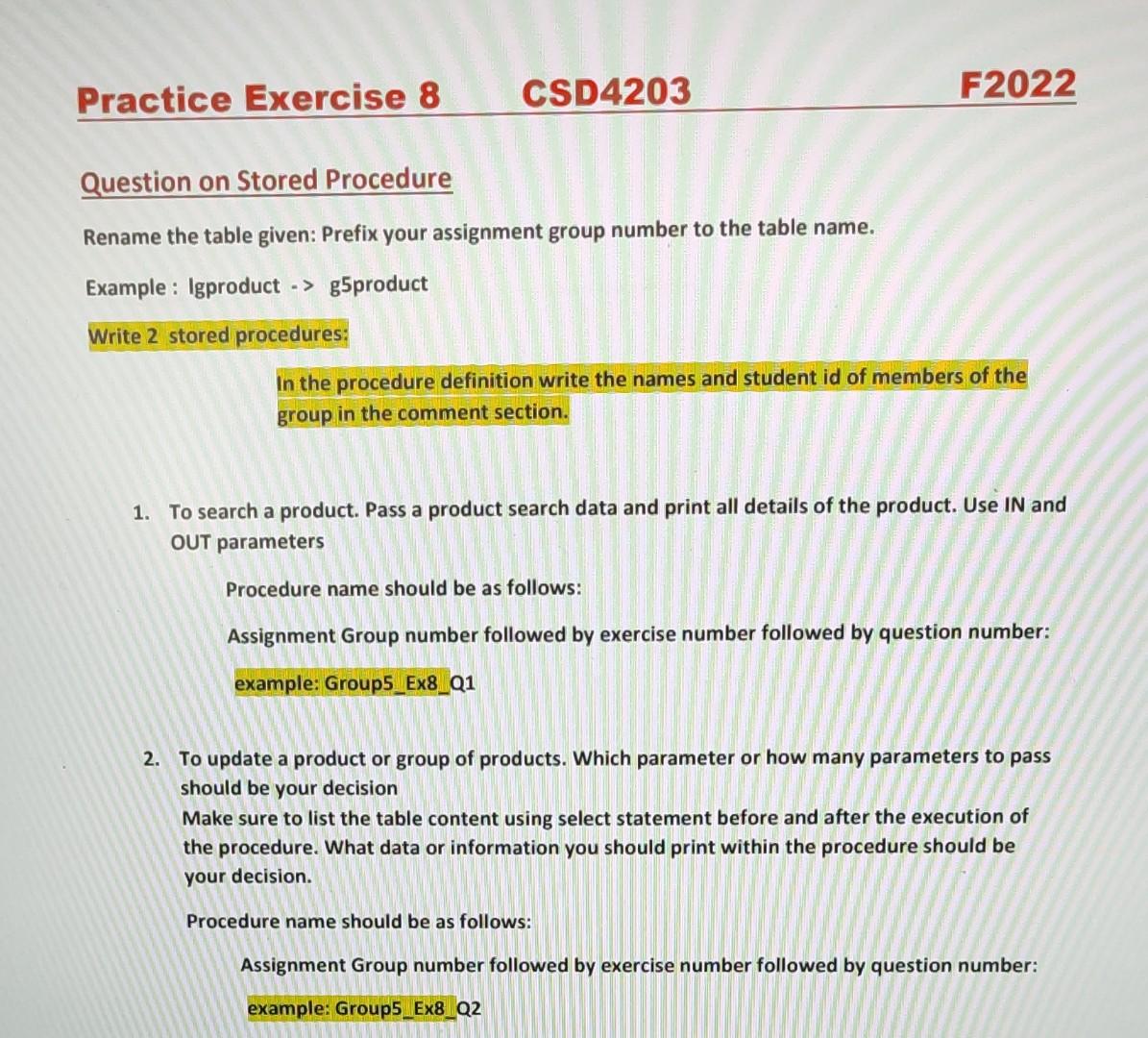 Solved In the procedure definition write the names and | Chegg.com