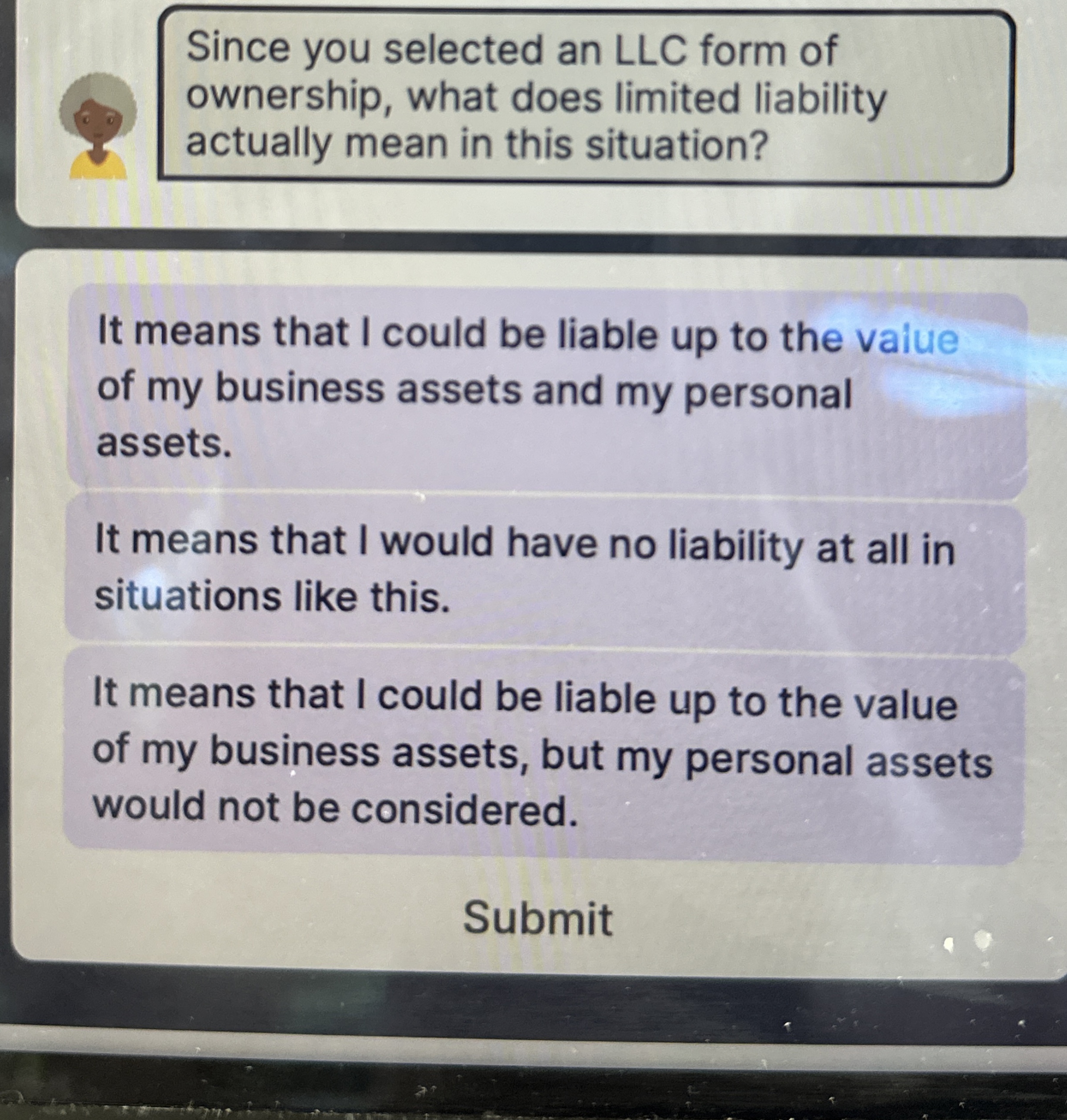 Solved Since you selected an LLC form ofownership, what does | Chegg.com