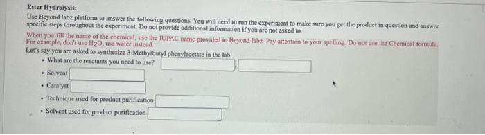 Solved Ester Hydrolysis: Use Beyond labz platform to answer | Chegg.com
