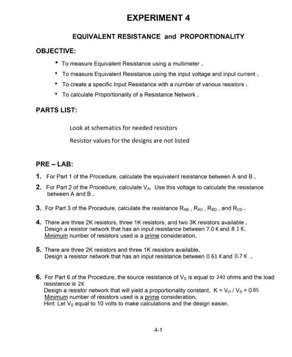 Solved EXPERIMENT 4 EQUIVALENT RESISTANCE and | Chegg.com