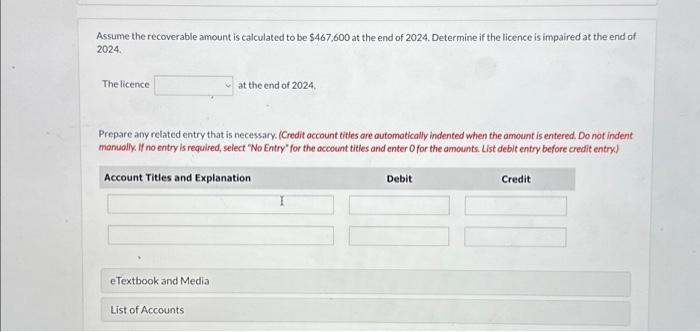 Solved Assume the recoverable amount is calculated to be | Chegg.com