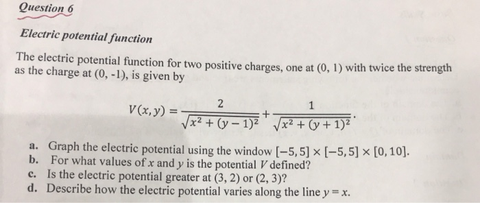 Solved Question 6 Electric potential function The electric | Chegg.com