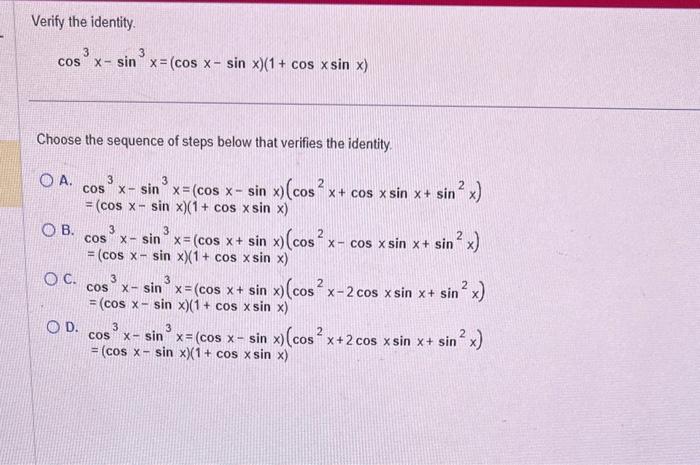 Solved Verify the identity. | Chegg.com