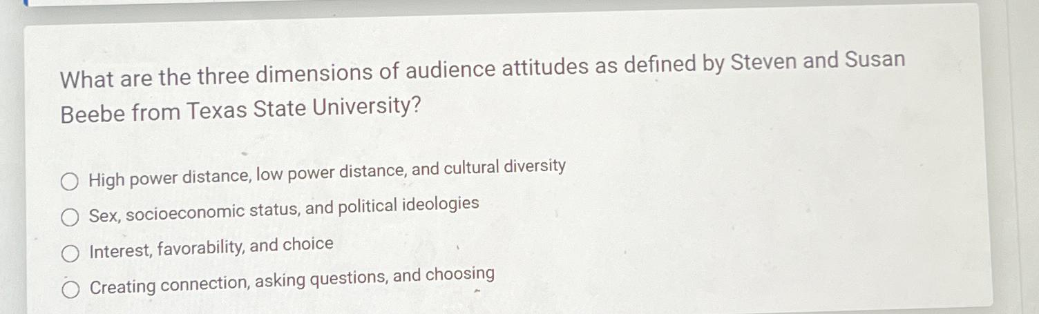 Solved What are the three dimensions of audience attitudes | Chegg.com