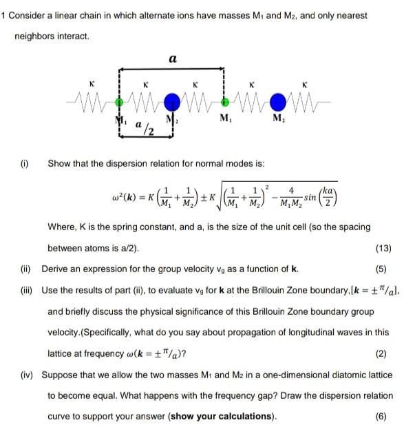 Solved 1 Consider a linear chain in which alternate ions | Chegg.com