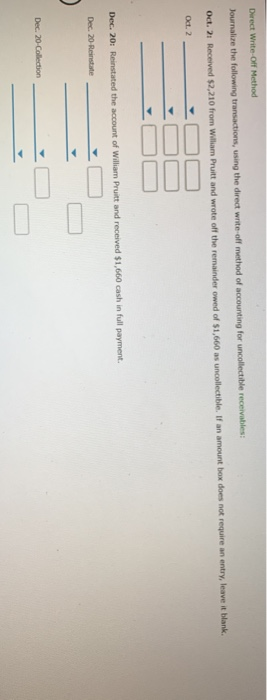 Solved Direct Write-Off Method Journalize the following | Chegg.com