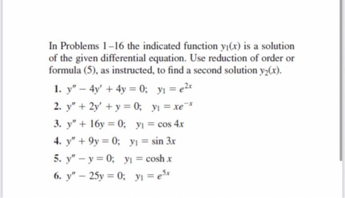 Solved In Problems 1-16 the indicated function y1(x) is a | Chegg.com