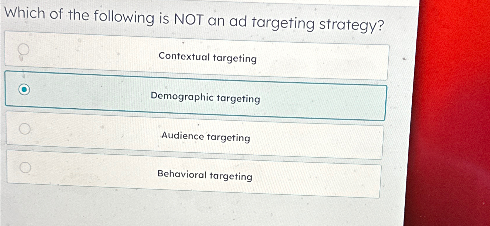 Solved Which of the following is NOT an ad targeting | Chegg.com
