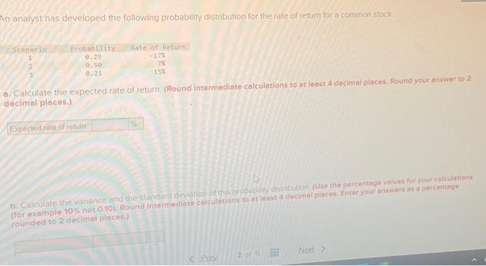 Solved An analyst has developed the following probability | Chegg.com
