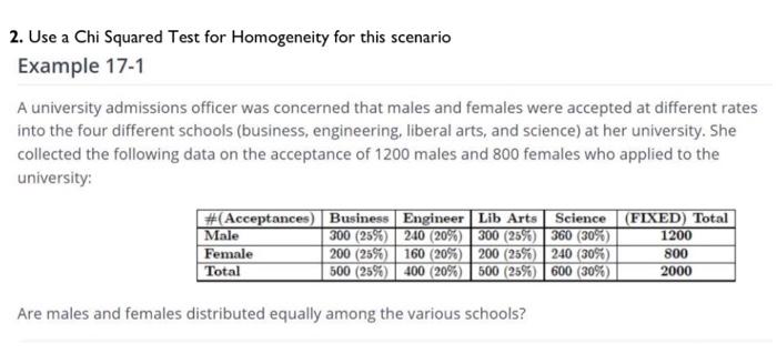 Solved 2. Use a Chi Squared Test for Homogeneity for this | Chegg.com