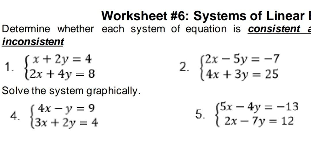 Solved Worksheet 6 Systems Of Linear Determine Whether