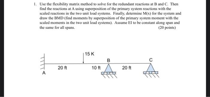 Solved 1. Use the flexibility matrix method to solve for the | Chegg.com