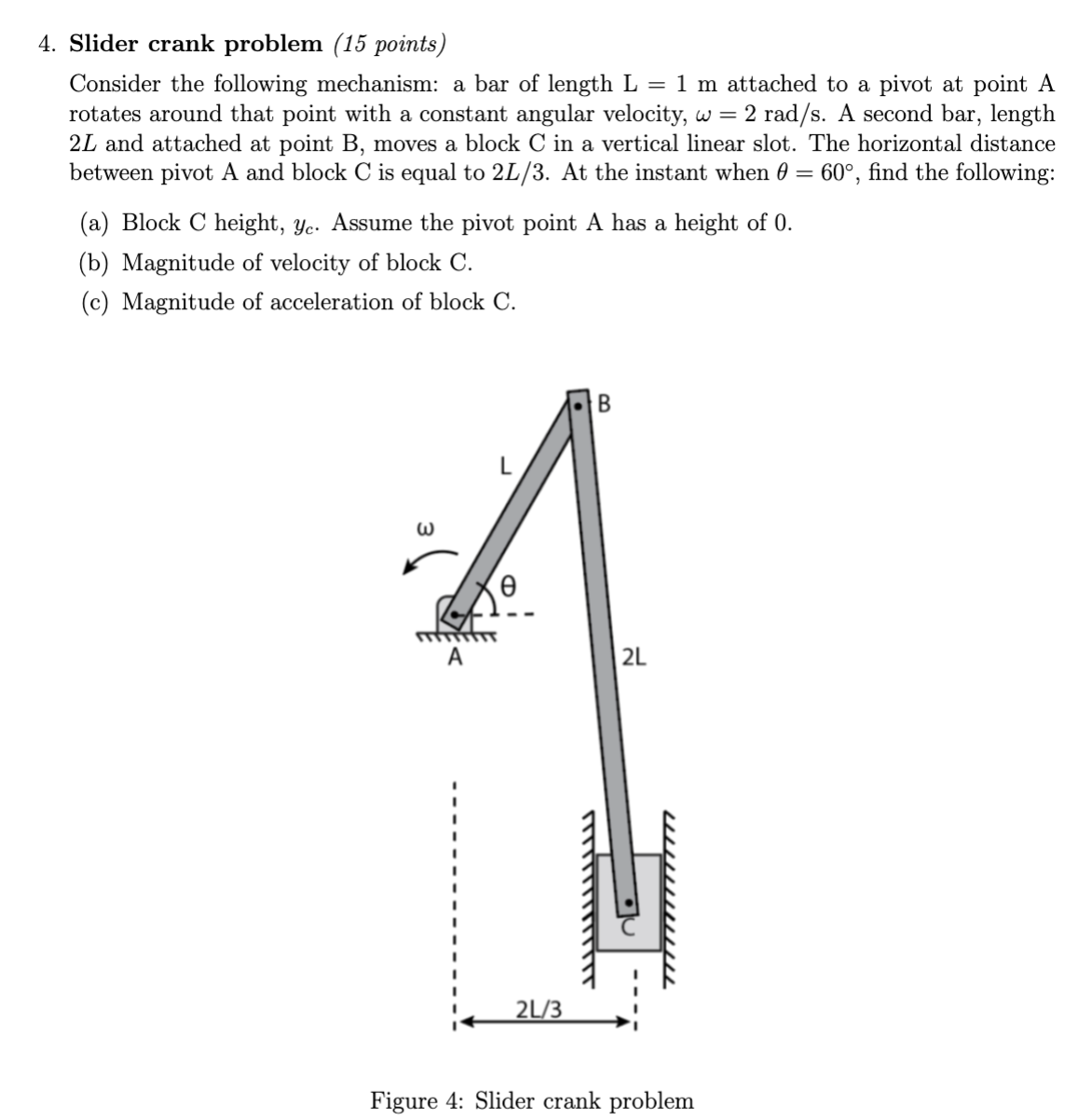 Slider crank problem (15 ﻿points)Consider the | Chegg.com