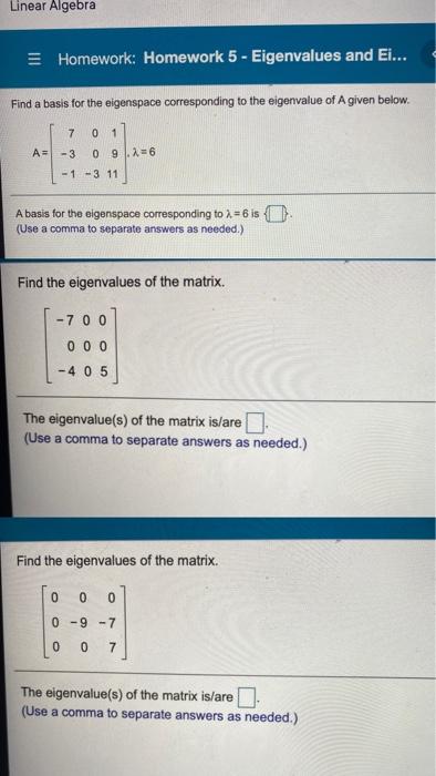 Solved Linear Algebra Homework: Homework 5 - Eigenvalues and | Chegg.com