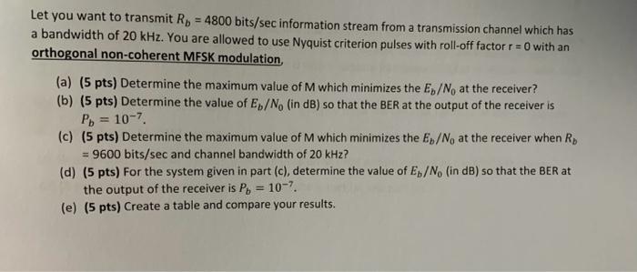 Solved Let you want to transmit Rb=4800 bits/sec information | Chegg.com