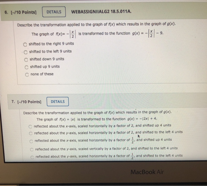 Solved 6. [-/10 Points) DETAILS WEBASSIGNIIALG2 18.5.011A. | Chegg.com