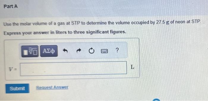 Solved Use the molar volume of a gas at STP to determine the | Chegg.com
