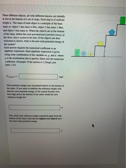 Solved Three different objects, all with different masses, | Chegg.com